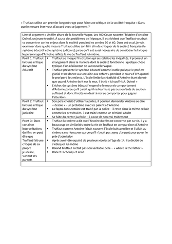 A Level French Les 400 Coups Essay Plans | Teaching Resources