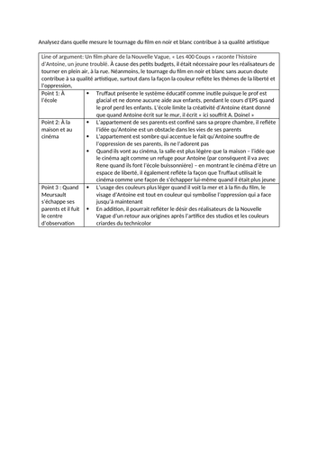 A Level French Les 400 Coups Essay Plans | Teaching Resources
