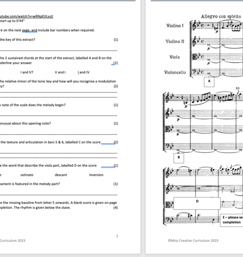 OCR As MUSIC: 2023 EXAM (Haydn) - Exam Practice Questions AoS1 ...