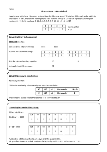 Data Representation - Denary Binary Hexadecimal | Teaching Resources Data Representation - Denary Binary Hexadecimal | Teaching Resources