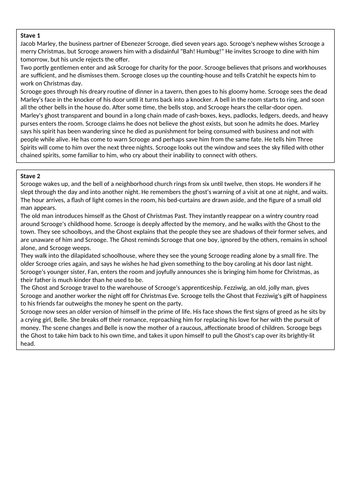 A Christmas Carol Summary Sheet | Teaching Resources