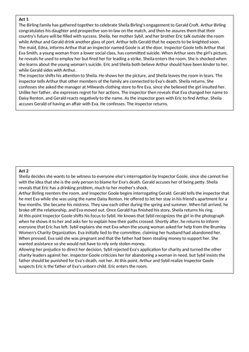 An Inspector Calls Summary | Teaching Resources