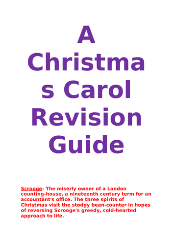 A Christmas Carol Revision Guide Teaching Resources