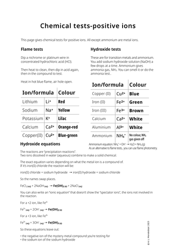 Edexcel GCSE chemistry, test for positive ions colour revision notes ...