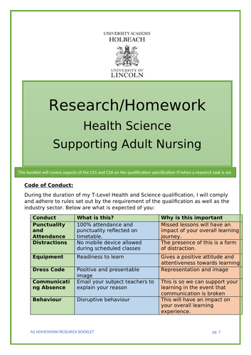 T-Level Health and Science Core Pathway A6:Homework and Research ...