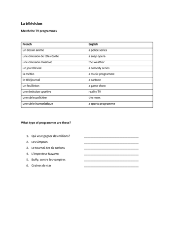 French GCSE - Television | Teaching Resources