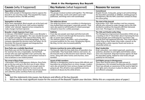 GCSE History- Civil Rights The Montgomery Bus Boycott | Teaching Resources