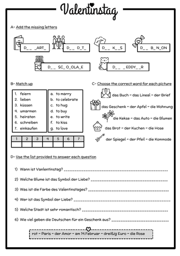KS3 German- Valentine's Day Booklet | Teaching Resources
