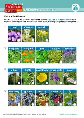 EAL English Through Gardening - Shakespeare's Plants | Teaching Resources