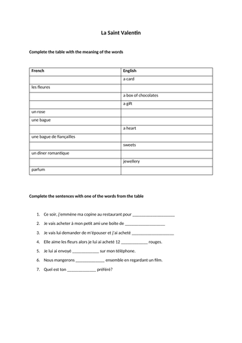 French GCSE- Valentine's Day | Teaching Resources