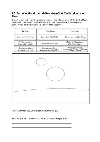 Space or Earth, Sun and moon activities | Teaching Resources