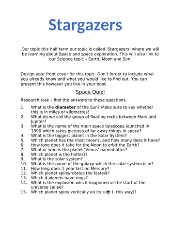 Space or Earth, Sun and moon activities | Teaching Resources