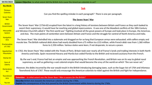 British Acts: Causes of the American Revolution | Teaching Resources