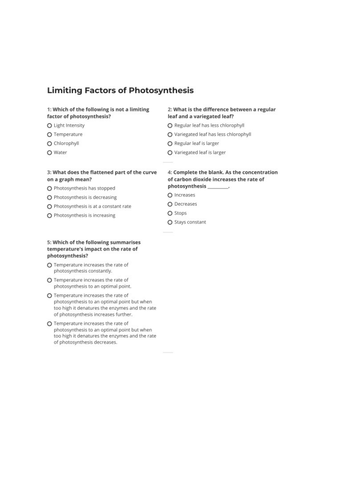 Limiting factors of Photosynthesis AQA GCSE F | Teaching Resources