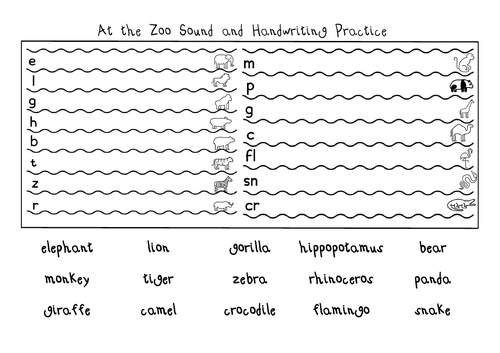 At the Zoo Sound and Handwriting Practice | Teaching Resources