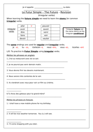 FRENCH FUTURE TENSES - LE PROCHE & LE SIMPLE | Teaching Resources