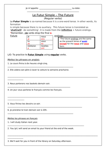 FRENCH FUTURE TENSES - LE PROCHE & LE SIMPLE | Teaching Resources