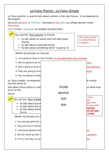 FRENCH FUTURE TENSES - LE PROCHE & LE SIMPLE | Teaching Resources