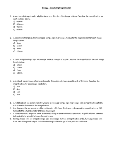 Biology Calculating Magnification Worksheet | Teaching Resources Biology Calculating Magnification Worksheet | Teaching Resources