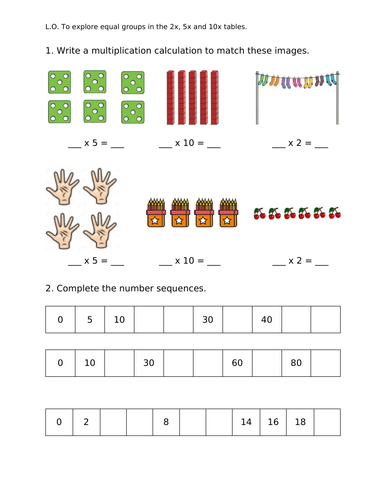 2x 3x 5x 10x Tables - Worksheets Year 2 | Teaching Resources