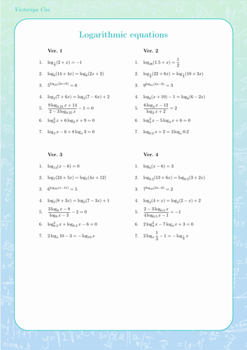 Logarithmic Equations Worksheet | Teaching Resources