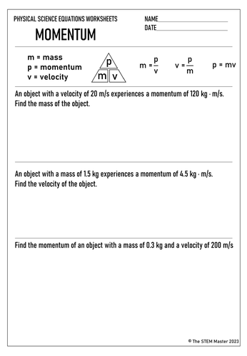 Momentum Equation Worksheet | Teaching Resources Momentum Equation Worksheet | Teaching Resources