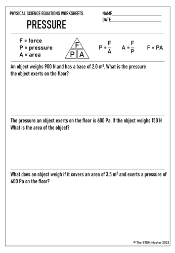 Pressure Equation Worksheet | Teaching Resources