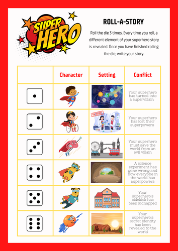 Superhero Roll-A-Story KS2 Creative Writing English Story Writing ...