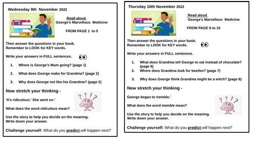George Marvellous Medicine Guided Reading Comprehension | Teaching ...