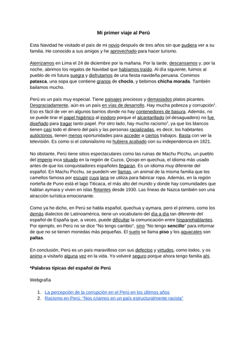 Mi primer viaje al Perú | Teaching Resources
