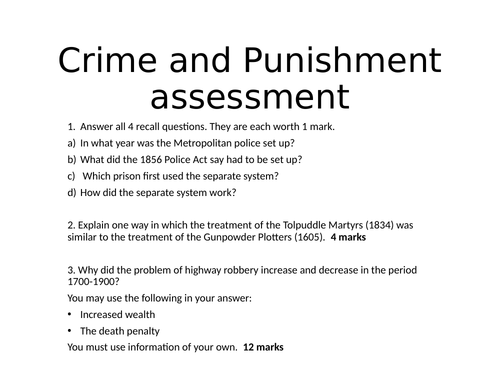 GCSE History crime and punishment assessment pack | Teaching Resources