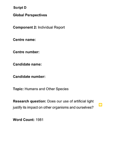 IGCSE Global perspective individual report complete lesson | Teaching ...