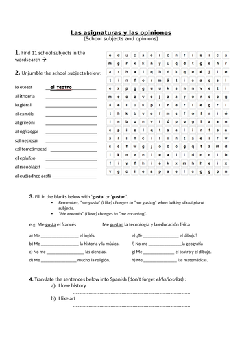 Las asignaturas y las opiniones - Spanish school subjects | Teaching ...