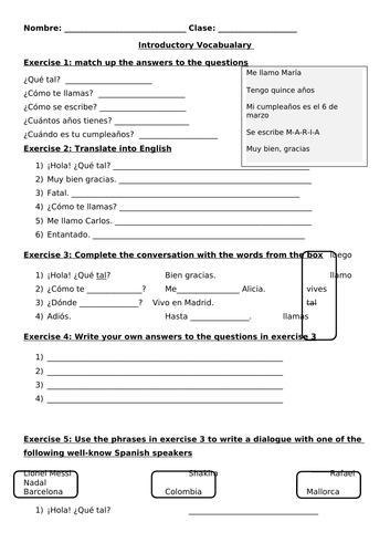 Spanish cover/revision worksheets | Teaching Resources