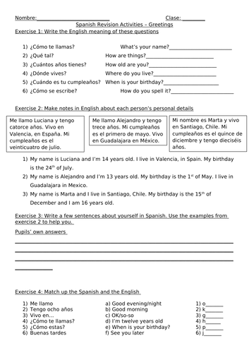 Spanish cover/revision worksheets | Teaching Resources