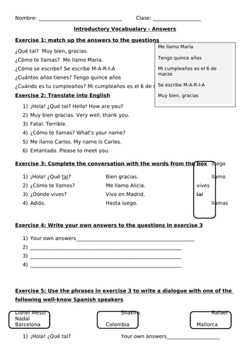 Spanish cover/revision worksheets | Teaching Resources