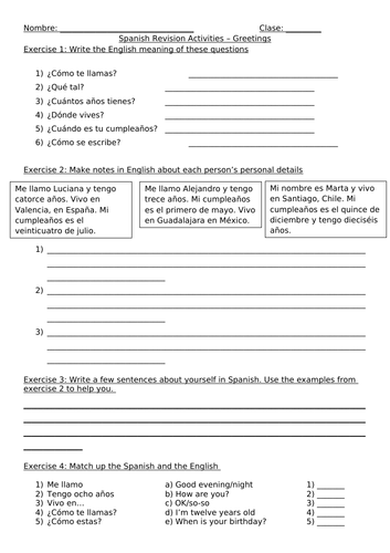 Spanish cover/revision worksheets | Teaching Resources