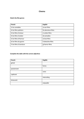 French GCSE - Cinema | Teaching Resources