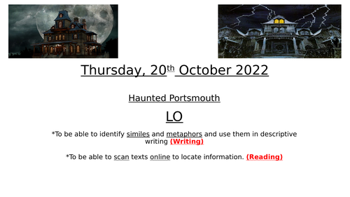Creative Writing -Ghost Stories (Metaphors & Similes) | Teaching Resources