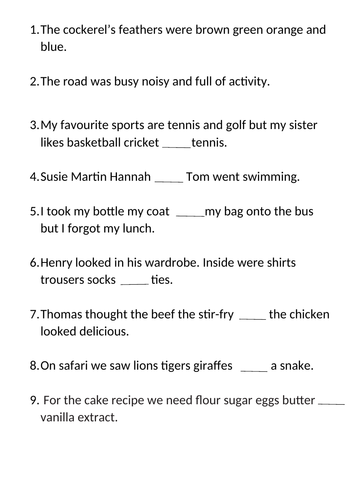 Commas in a list - KS2 | Teaching Resources