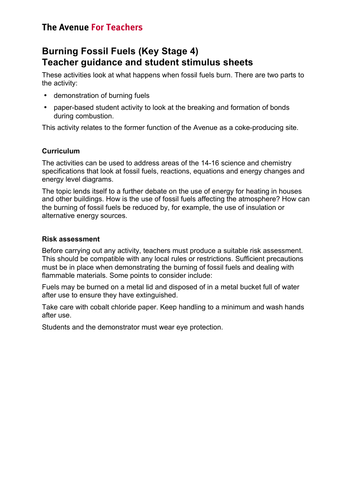 Burning Fuels | Teaching Resources