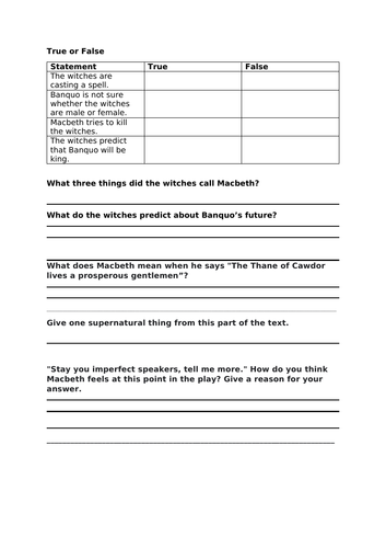 UKS2 Whole Class Reading - Macbeth Original Text | Teaching Resources