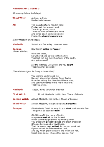 UKS2 Whole Class Reading - Macbeth Original Text | Teaching Resources