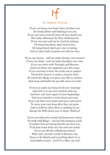 UKS2 Whole Class Reading - If by Rudyard Kipling | Teaching Resources