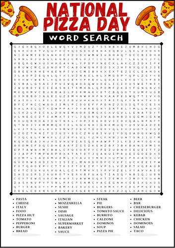 National Pizza Day Word Search Puzzle Worksheet & Coloring Pages ...