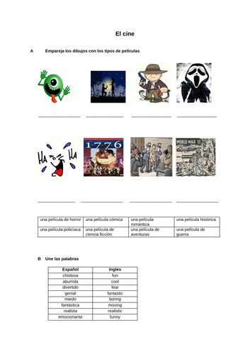Spanish cinema worksheet | Teaching Resources