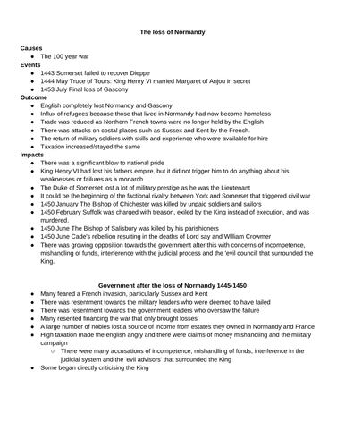 1455-1471 Wars of the Roses notes | Teaching Resources