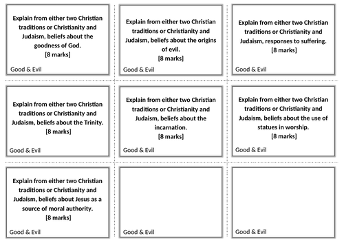 Good & Evil - Revision cards with answers - Eduqas/WJEC | Teaching ...