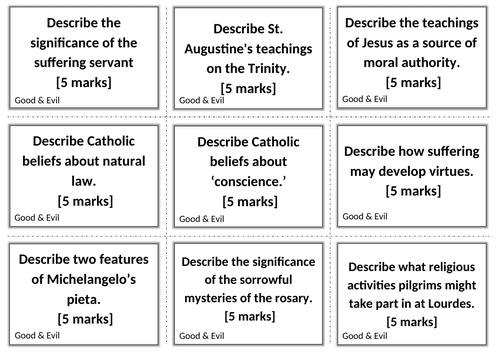Good & Evil - Revision cards with answers - Eduqas/WJEC | Teaching ...
