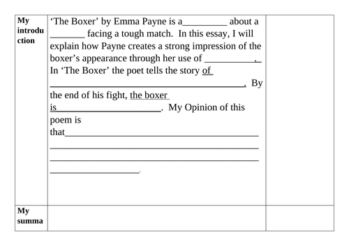 'The Boxer' by Emma Payne Unit | Teaching Resources